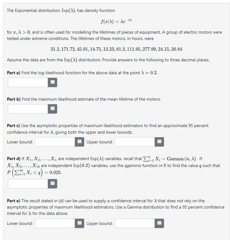 Solved The Exponential distribution, Exp(λ), has density | Chegg.com