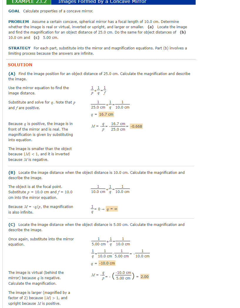 Solved GOAL Calculate properties of a concave mirror. | Chegg.com