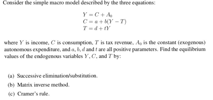Solved Consider the simple macro model described by the | Chegg.com