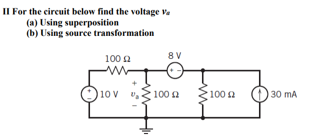 Solved II For the circuit below find the voltage va (a) | Chegg.com