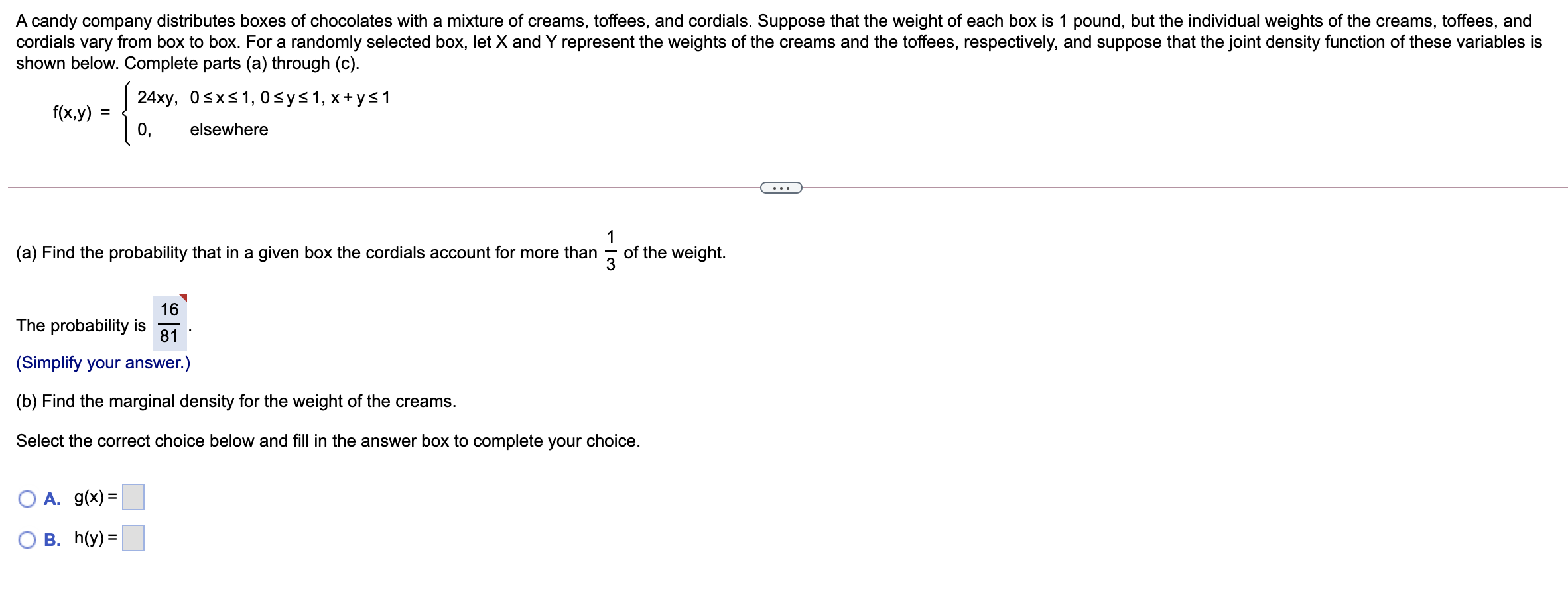 Solved A candy company distributes boxes of chocolates with | Chegg.com