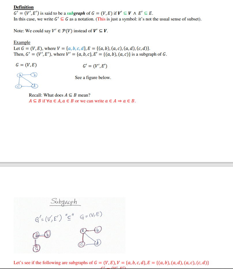 Solved Can you give a good example of a subgraph such as a | Chegg.com