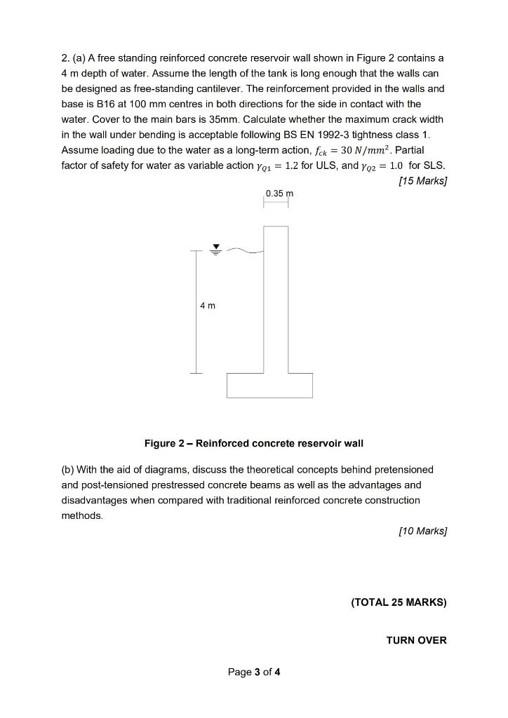 2. (a) A free standing reinforced concrete reservoir | Chegg.com