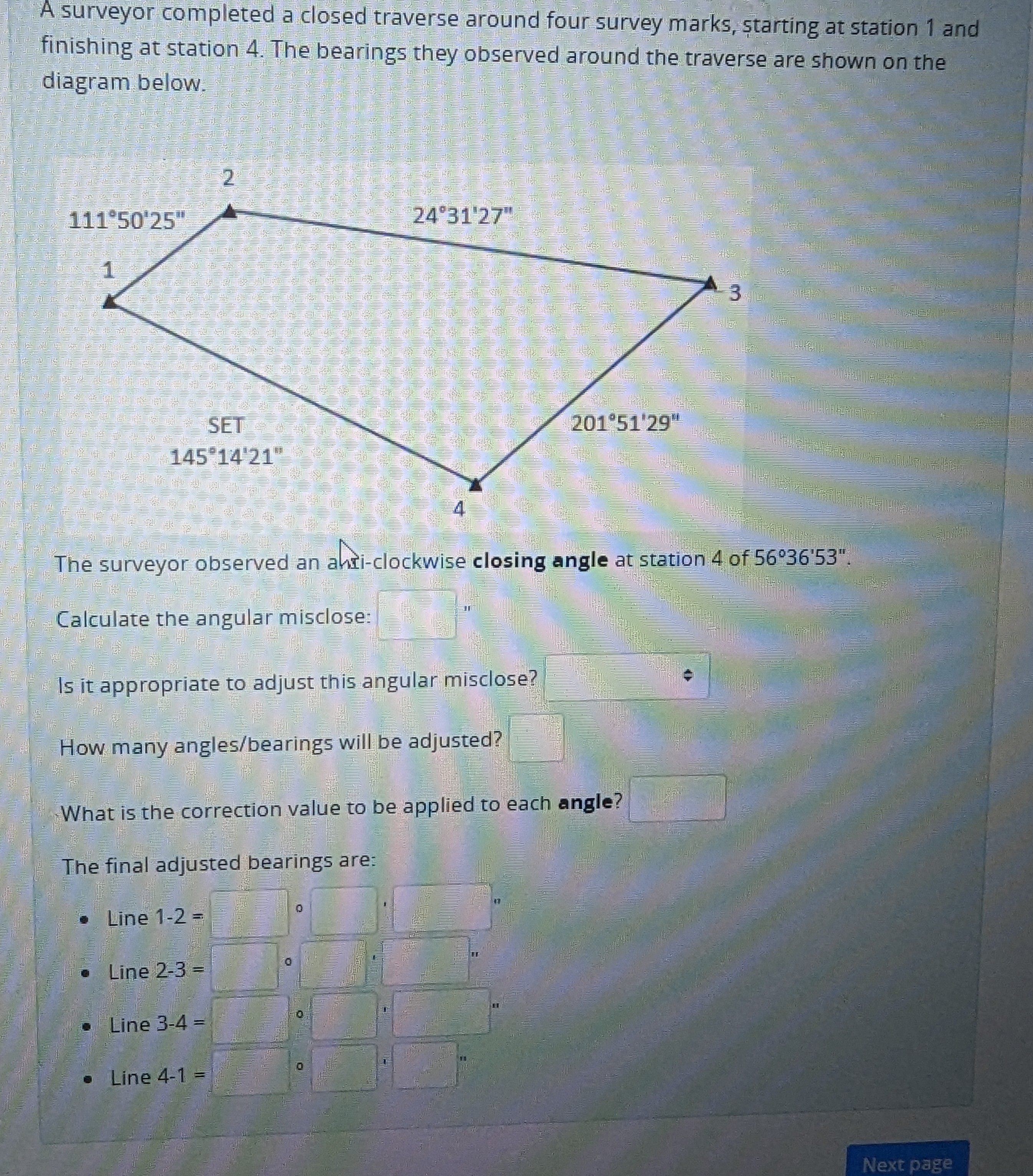 Solved A surveyor completed a closed traverse around four | Chegg.com