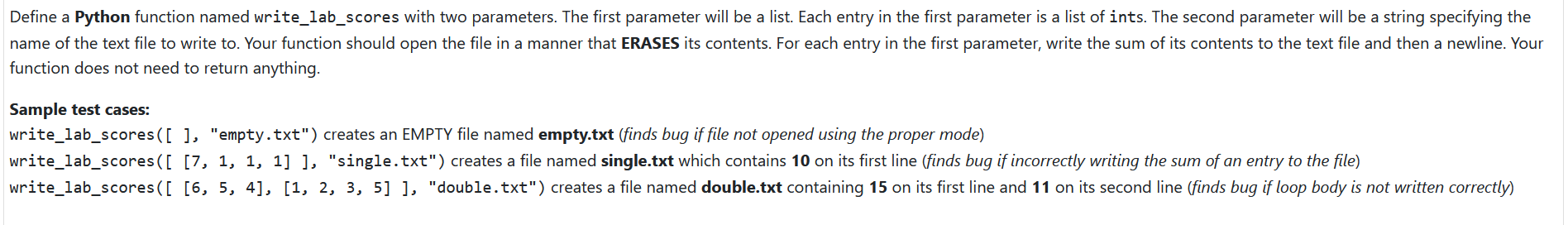 Solved Define a Python function named write_lab_scores with | Chegg.com