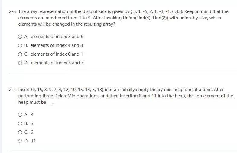 Solved 2-1 The array representation of a disjoint set | Chegg.com