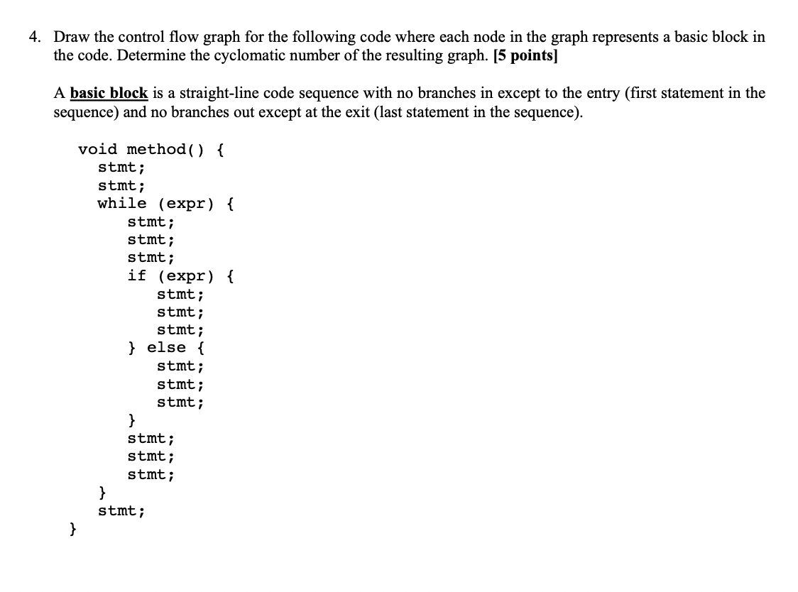 Solved 4. Draw the control flow graph for the following code | Chegg.com