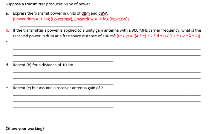Solved Suppose a transmitter produces 50 W of power. a. | Chegg.com