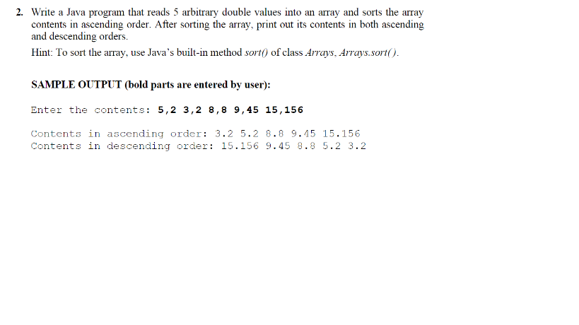 Solved Write A Java Program That Reads 5 Arbitary Double 