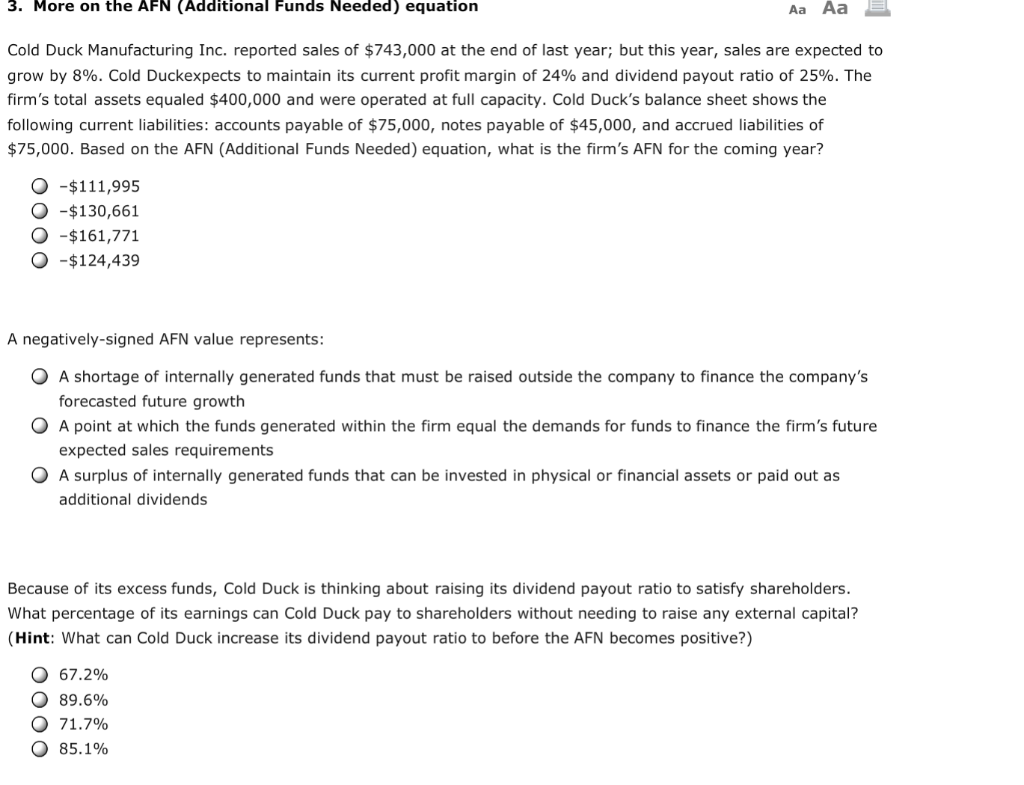 Solved 3. More on the AFN (Additional Funds Needed) equation | Chegg.com