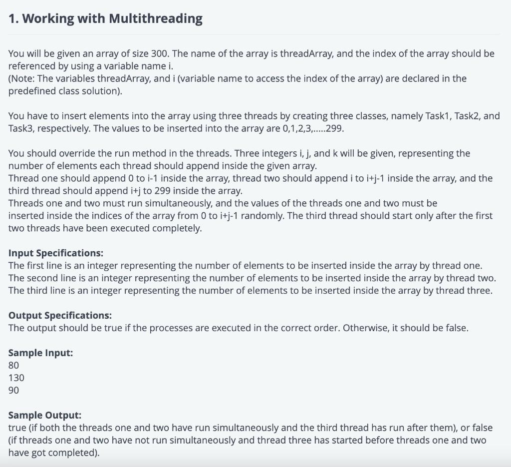 Java - Multi threading: Question: Please see the | Chegg.com