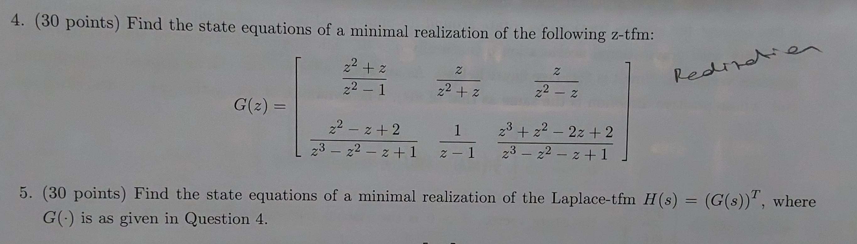 Solved 4. (30 points) Find the state equations of a minimal | Chegg.com