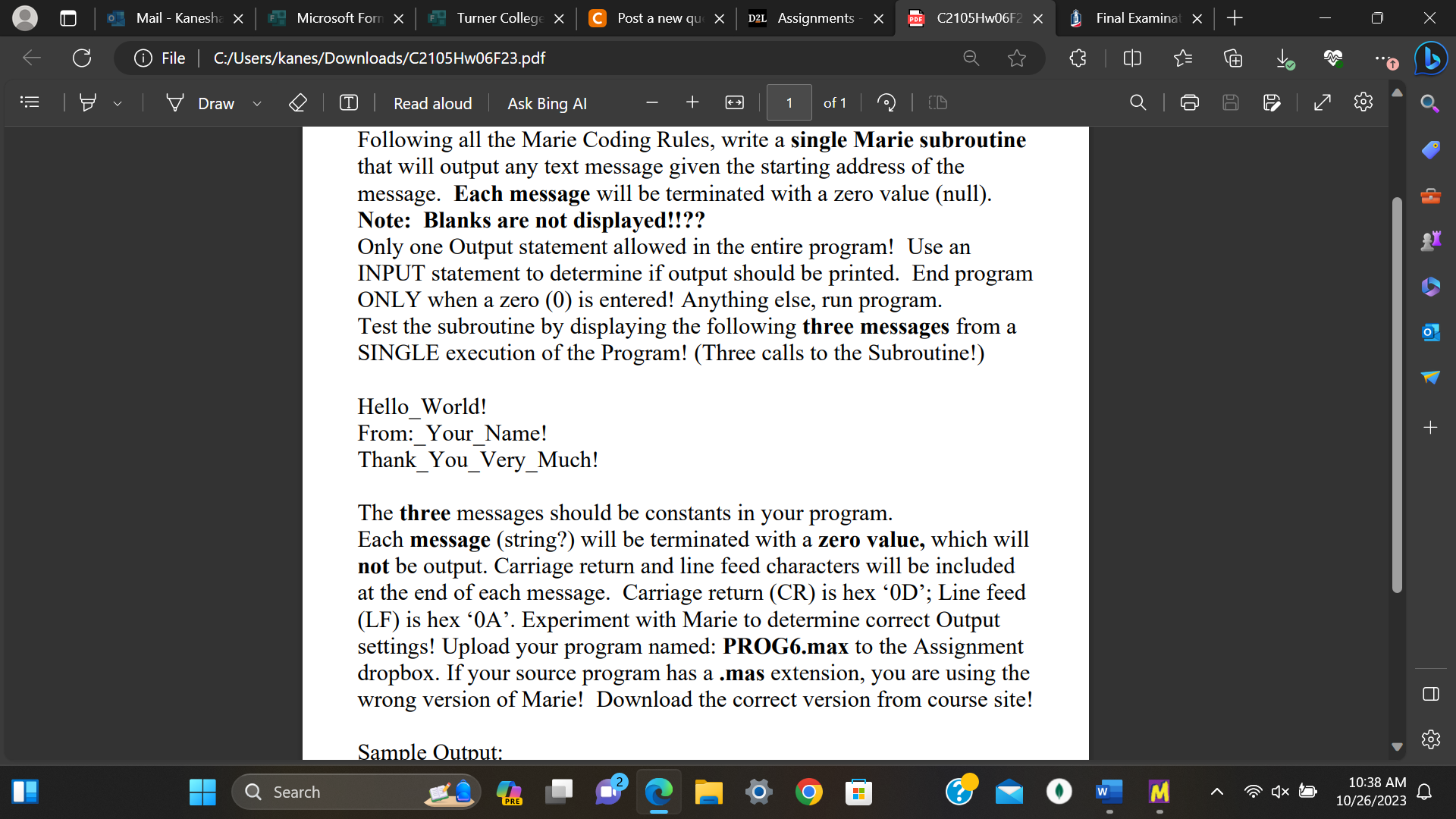 Solved Following all the Marie Coding Rules, write a single | Chegg.com