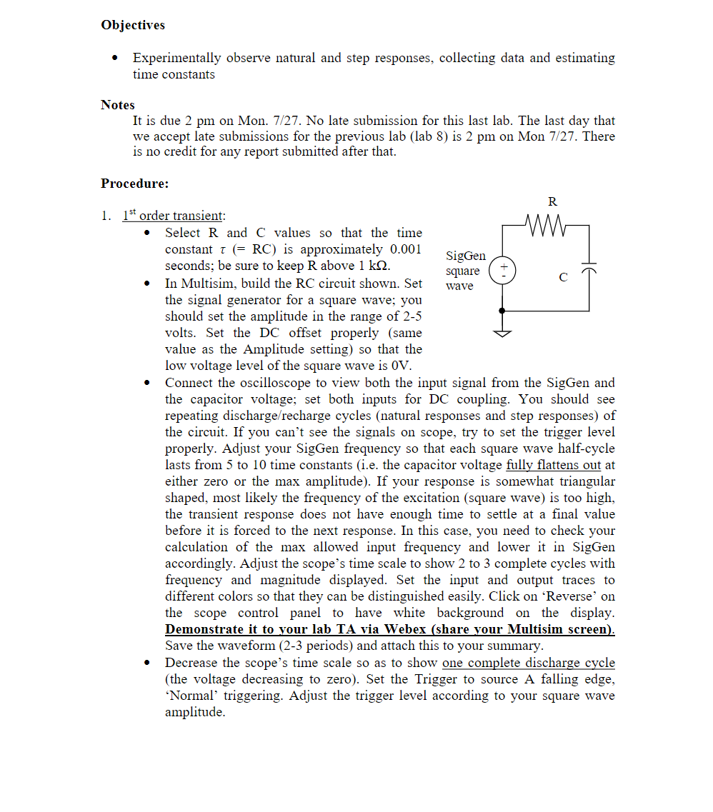 Solved Objectives • Experimentally observe natural and step | Chegg.com