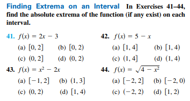 Solved Finding Extrema on an Interval In Exercises 41-44, | Chegg.com