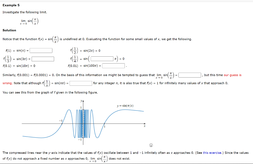Solved Investigate the following limit. limx→0sin(xπ) | Chegg.com