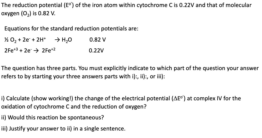 Solved The reduction potential (E′) of the iron atom within | Chegg.com