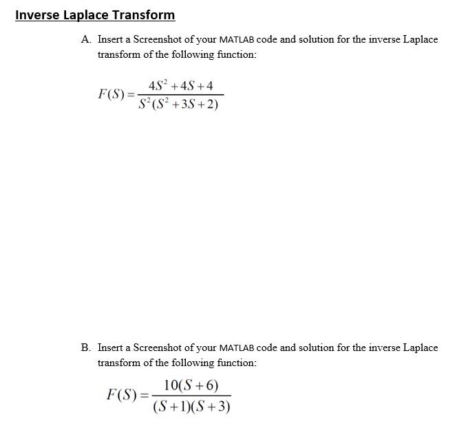Solved Inverse Laplace Transform A. Insert a Screenshot of | Chegg.com