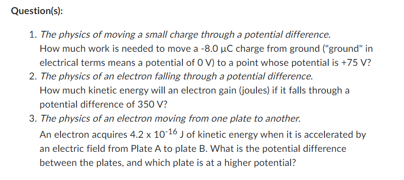 Solved 1. The physics of moving a small charge through a | Chegg.com