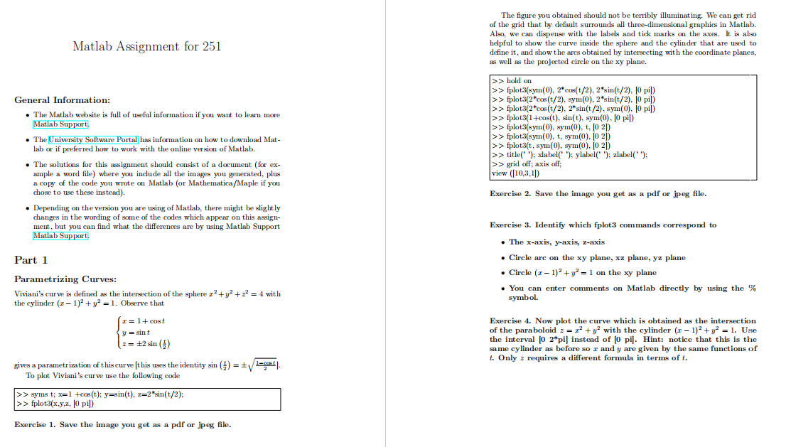Solved Matlab Assignment for 251 General Information: • The | Chegg.com