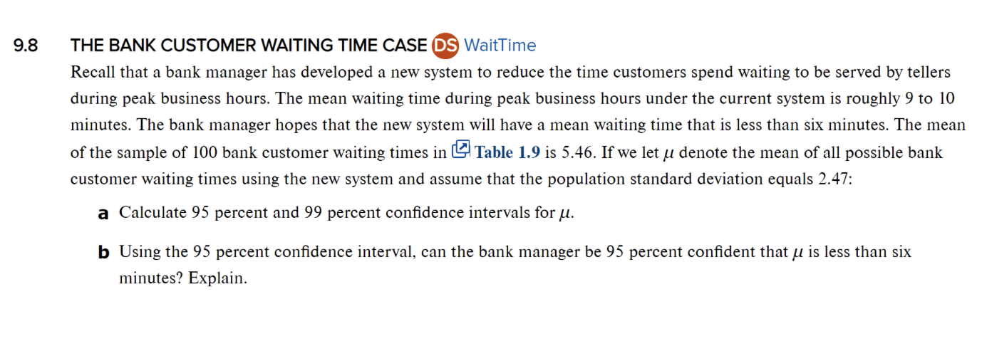 Solved 9.8 THE BANK CUSTOMER WAITING TIME CASE DS Wait Time | Chegg.com