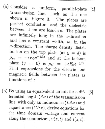 Solved (a) Consider a uniform, parallel-plate transmission | Chegg.com