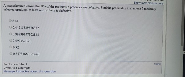 Solved Show Intro/Instructions A manufacturer knows that 8% | Chegg.com