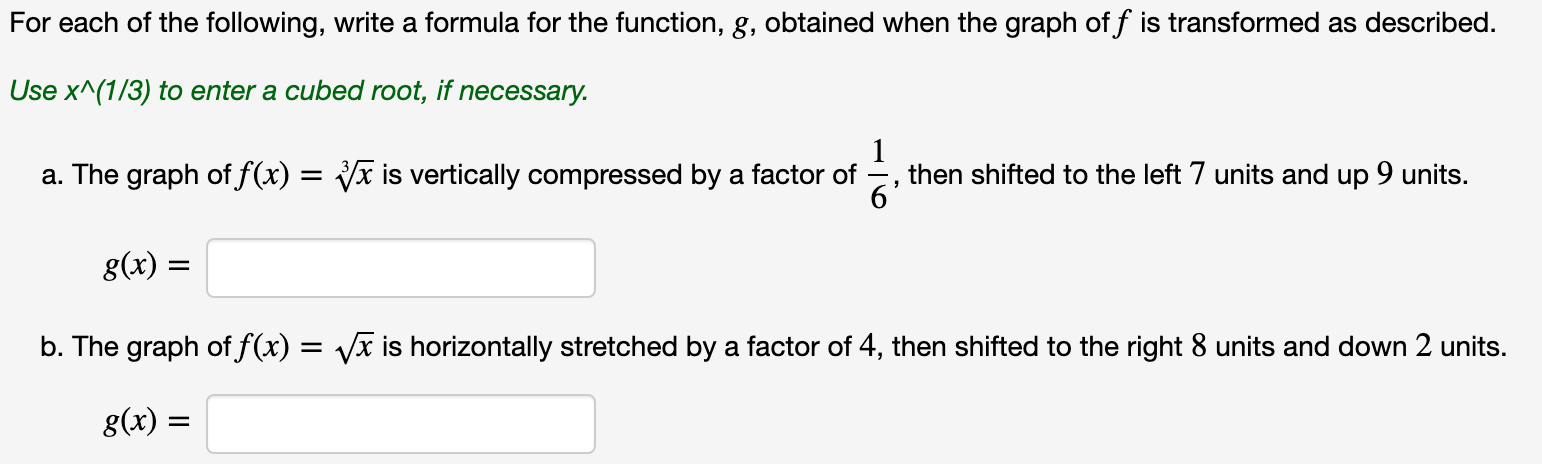 Solved For each of the following, write a formula for the | Chegg.com