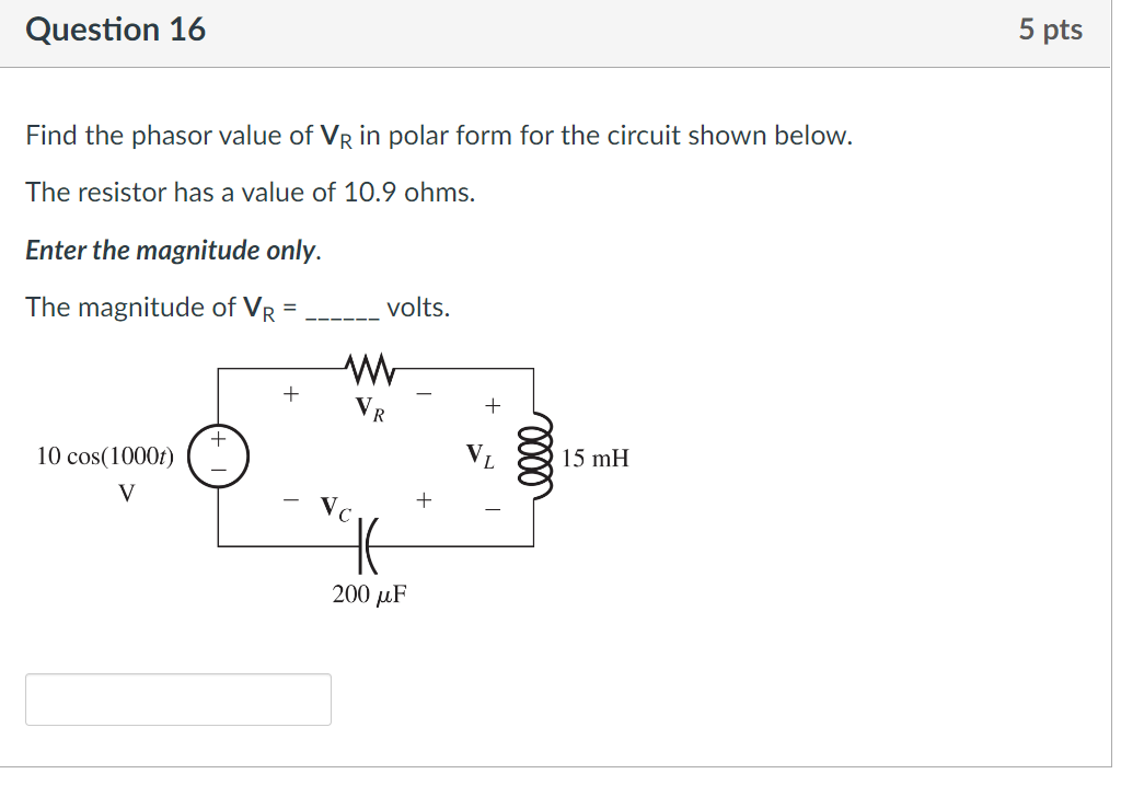 Solved Find the phasor value of VR in polar form for the | Chegg.com