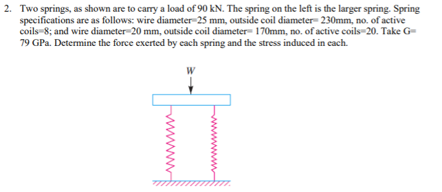 Solved 2. Two springs, as shown are to carry a load of 90 | Chegg.com