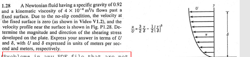 Solved 1.28 A Newtonian fluid having a specific gravity of | Chegg.com
