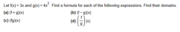 Solved Let f(x)=3x and g(x)=4x2. Find a formula for each of | Chegg.com