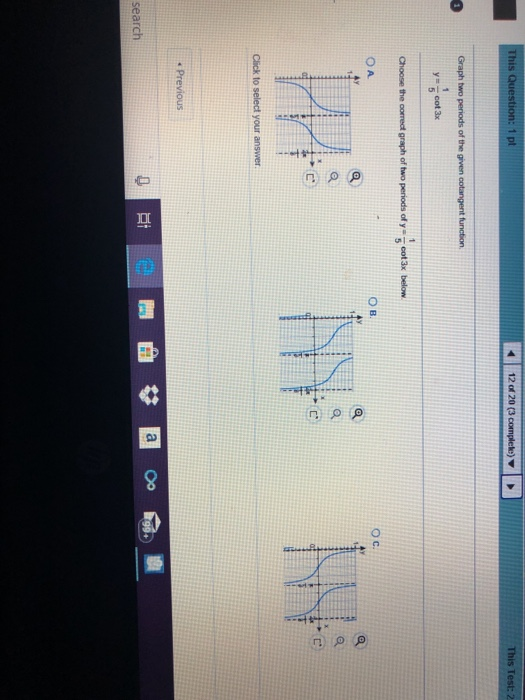 Solved 12 of 20 (3 This Test: 2 y-cot3x Choose the corect | Chegg.com