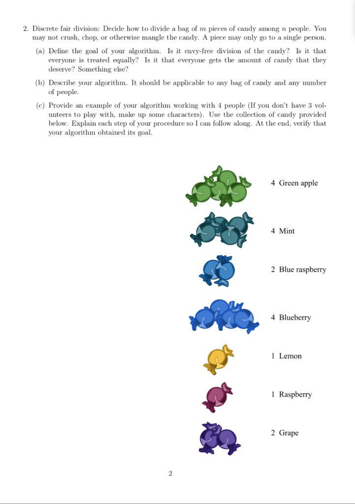 2. Discrete fair division: Decide how to divide a bag | Chegg.com