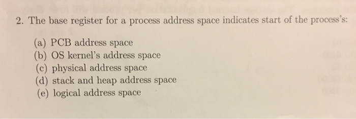 Solved 2. The base register for a process address space | Chegg.com