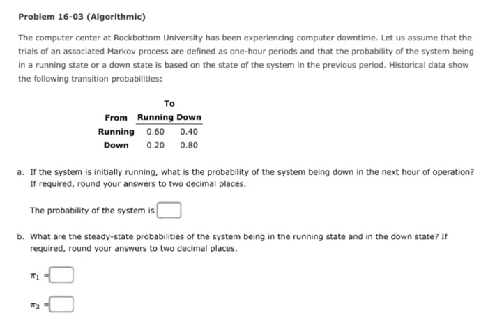 Solved Problem 16-03 (Algorithmic) The computer center at | Chegg.com
