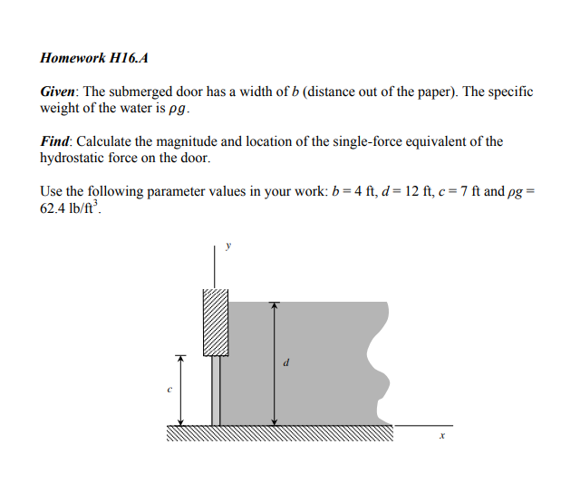 Solved Homework H16.A Given: The submerged door has a width | Chegg.com Solved Homework H16.A Given: The submerged door has a width | Chegg.com