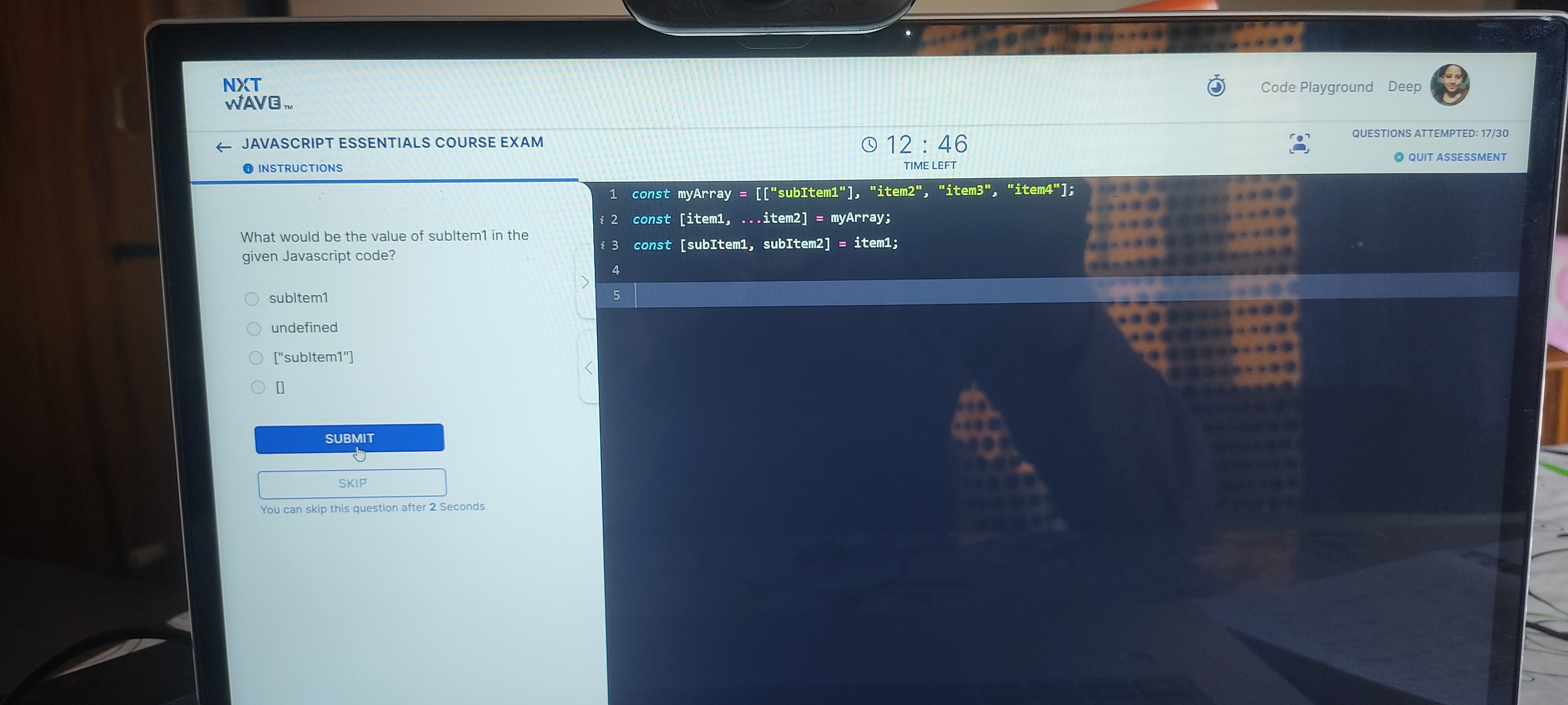 Solved NXTWAVB ?mCode Playground Deeplarr JAVASCRIPT | Chegg.com