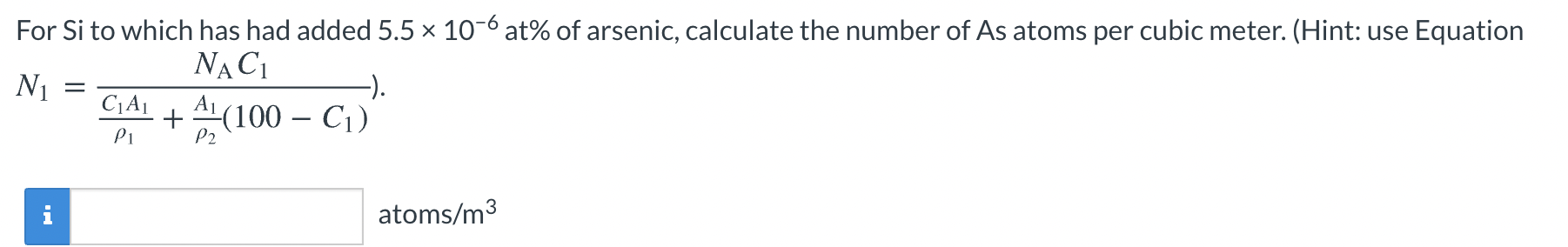 Solved For Si to which has had added 5.5 x 10-6 at% of | Chegg.com