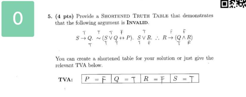 5. (4 pts) Provide a SHORTENED Truth TABLE that | Chegg.com
