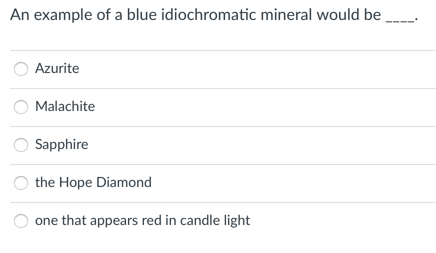 Solved An example of a blue idiochromatic mineral would be | Chegg.com