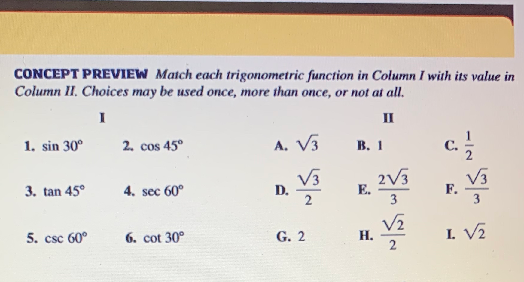 Solved CONCEPT PREVIEW Match each trigonometric function in | Chegg.com