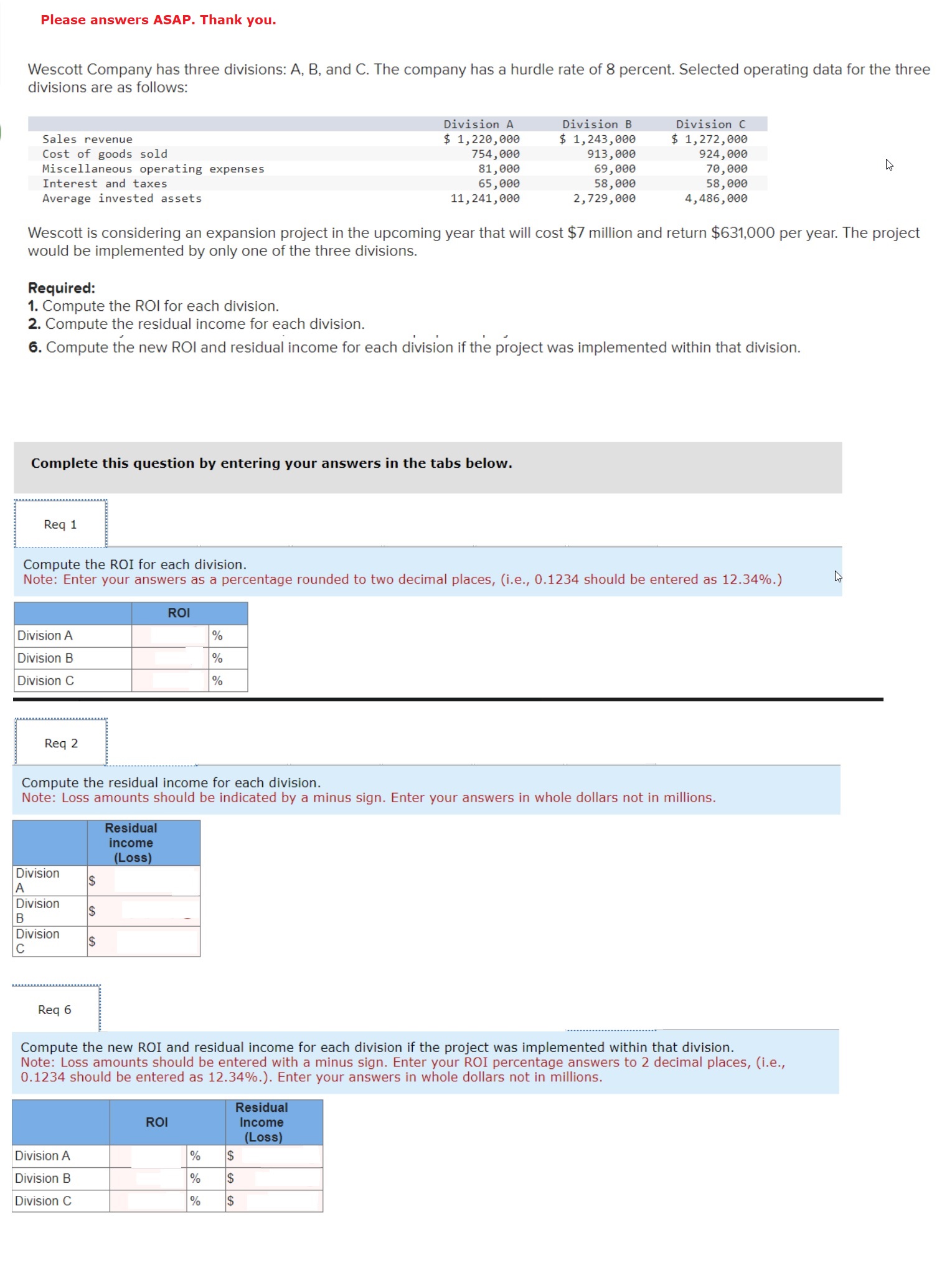 Solved Please answers ASAP. Thank you. Wescott Company has | Chegg.com