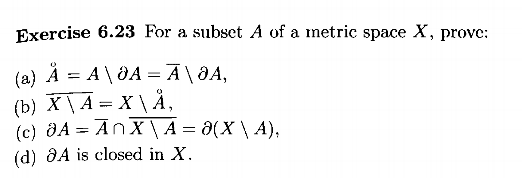 Solved Exercise 6.23 For a subset A of a metric space X, | Chegg.com