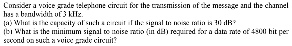 Solved Consider a voice grade telephone circuit for the | Chegg.com