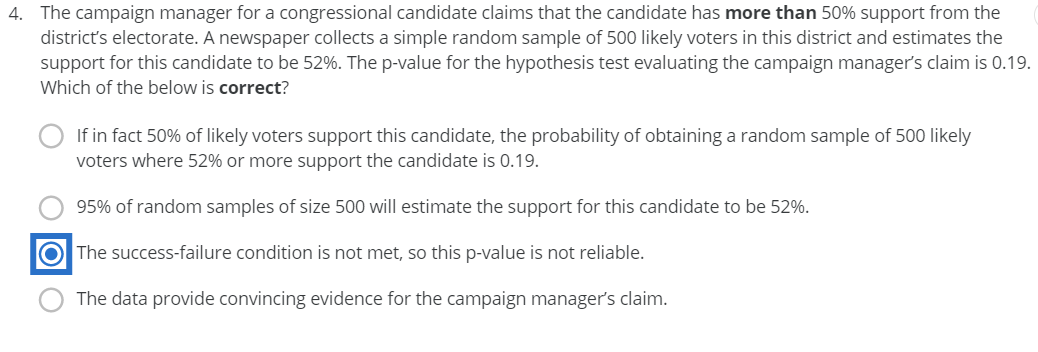 Solved 4. The campaign manager for a congressional | Chegg.com