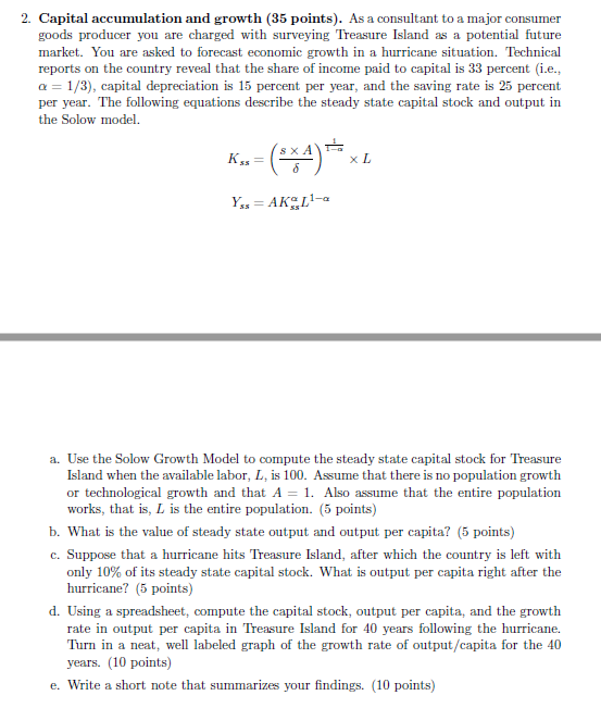 Solved 2. Capital accumulation and growth (35 points). As a | Chegg.com