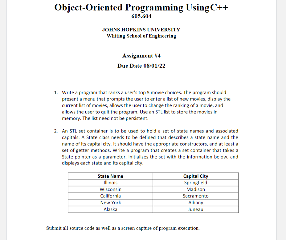 Solved Object-Oriented Programming Using C++ 605.604 JOHNS | Chegg.com