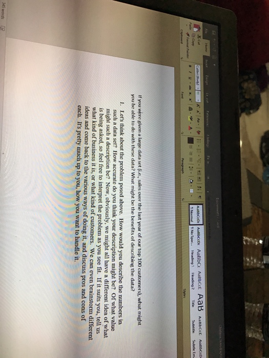 Solved If you were given a large data set (i.e., sales over | Chegg.com