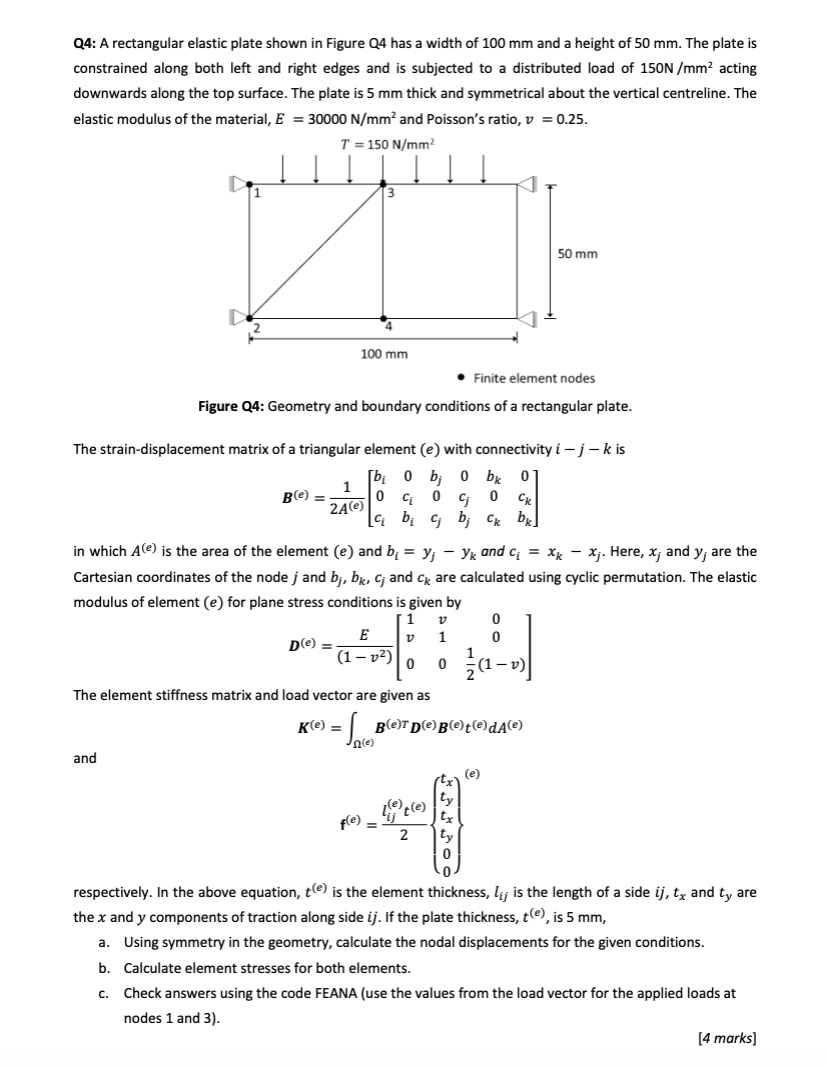 Q4: A rectangular elastic plate shown in Figure Q4 | Chegg.com